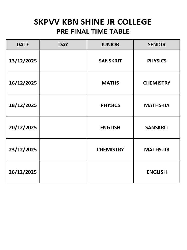 Pre Final Timetable | PDF