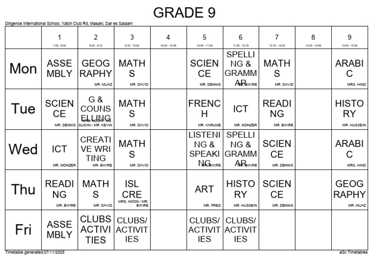 Grade 9 Timetable-4 | PDF
