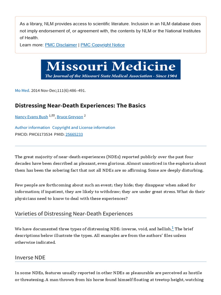 Distressing Near-Death Experiences Explained | PDF | Fear | Materialism