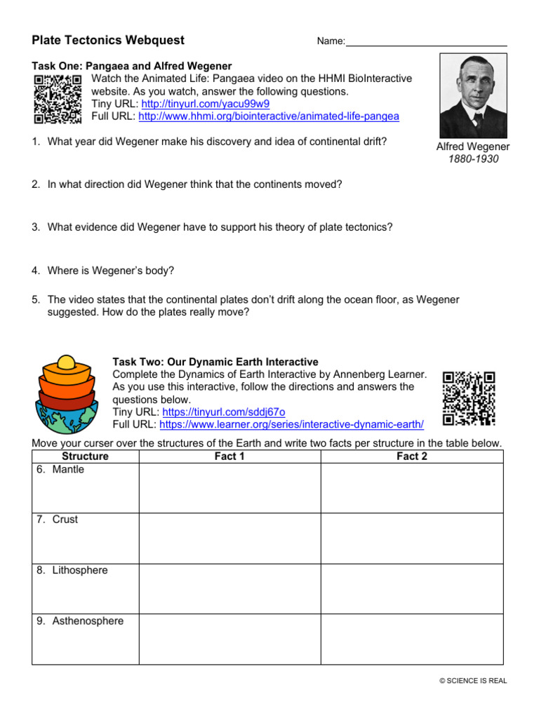 Plate Tectonics Webquest Handout | PDF | Plate Tectonics | Fault (Geology)