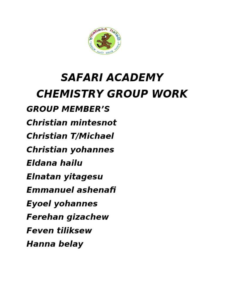Safari Academy Chemistry Group Work | PDF