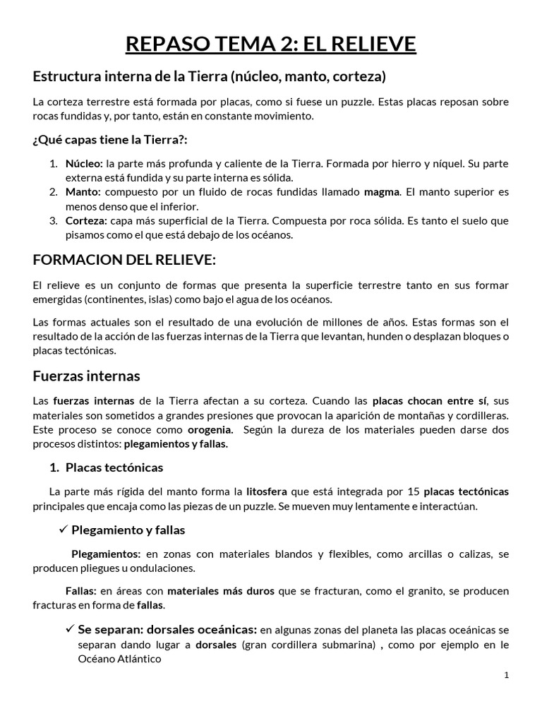 Estructura de la Tierra y Formación del Relieve | PDF | Temblores | Erosión