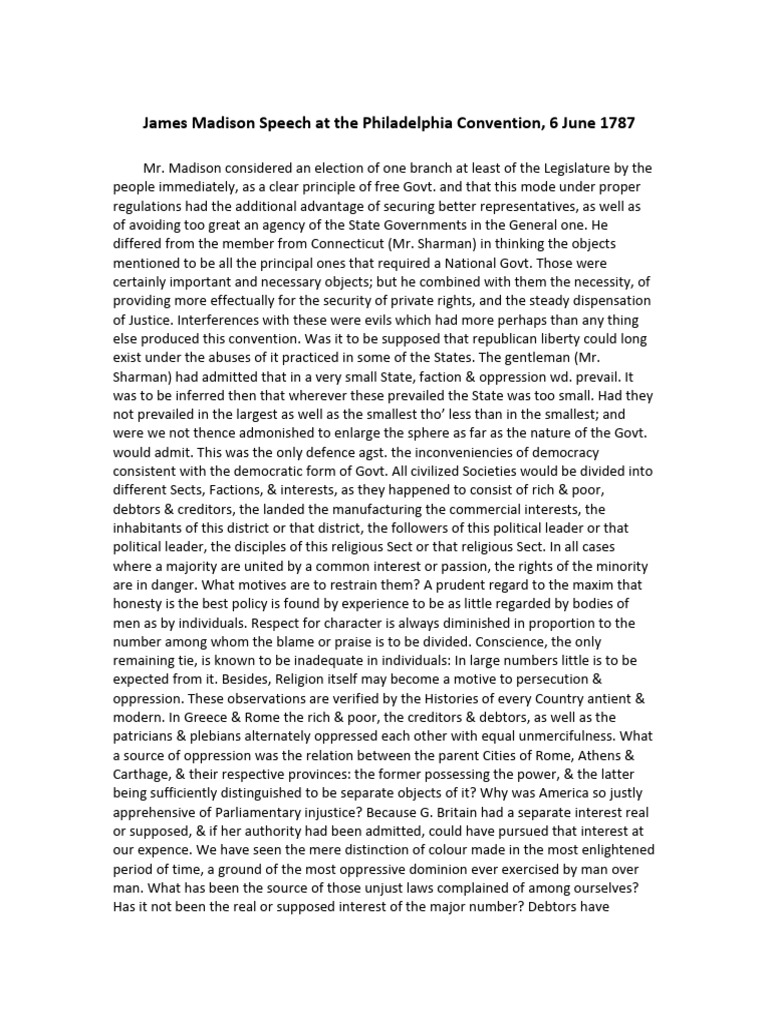 James Madison Speech at The Philadelphia Convention | PDF | Political ...