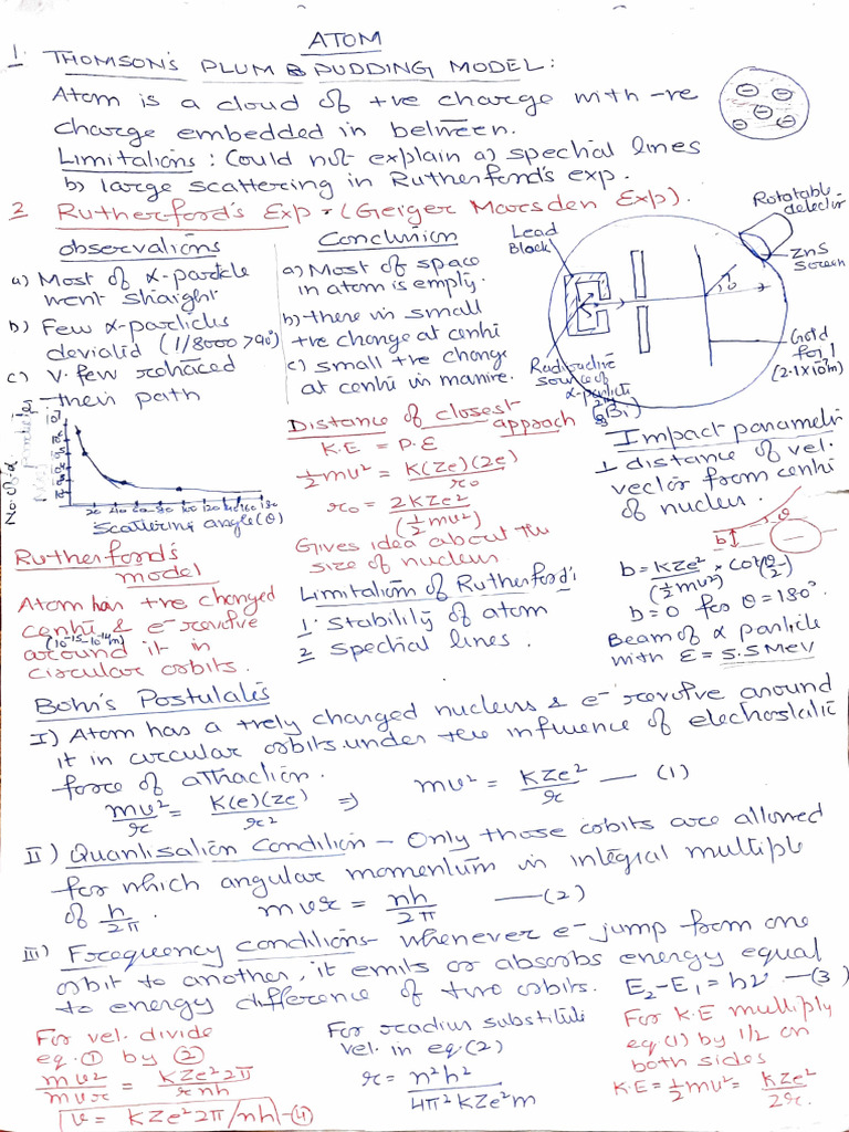 Atom, Nuclei, Dual Short Notes | PDF