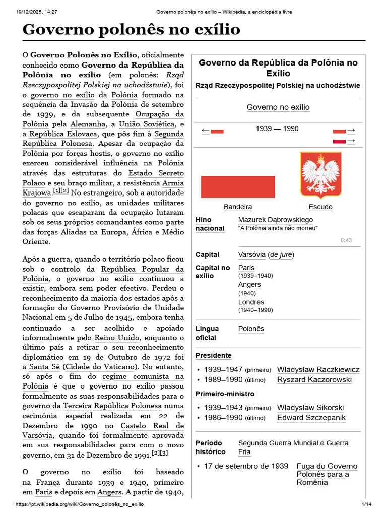 Governo Polonês No Exílio – Wikipédia, A Enciclopédia Livre | PDF | Governo