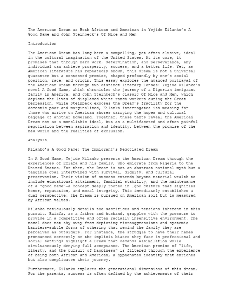The American Dream as Both African and American in Yejide Kilank | PDF ...