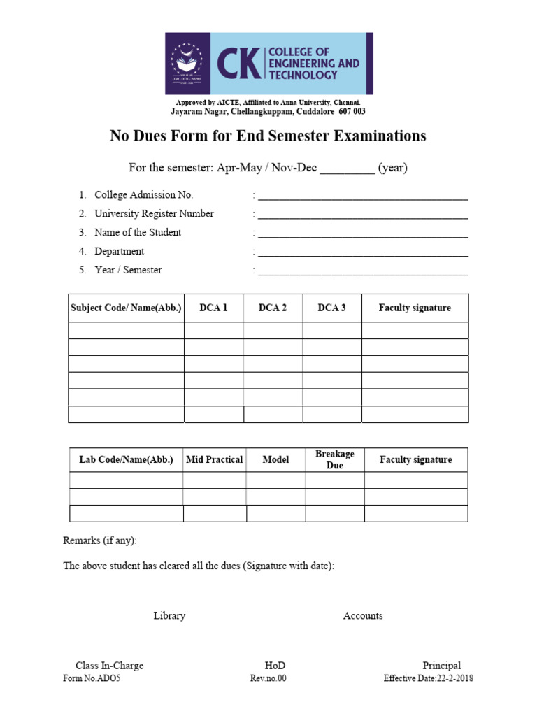 No Due Form | PDF