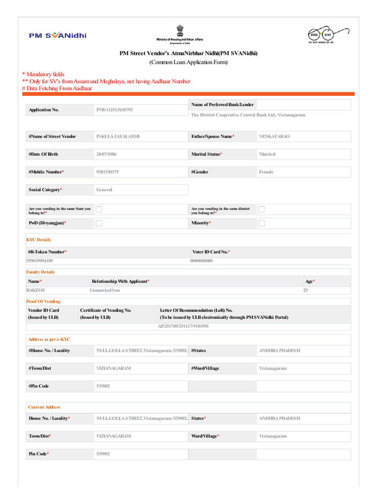 PM SVANidhi Loan Application Form | PDF | Loans | Credit