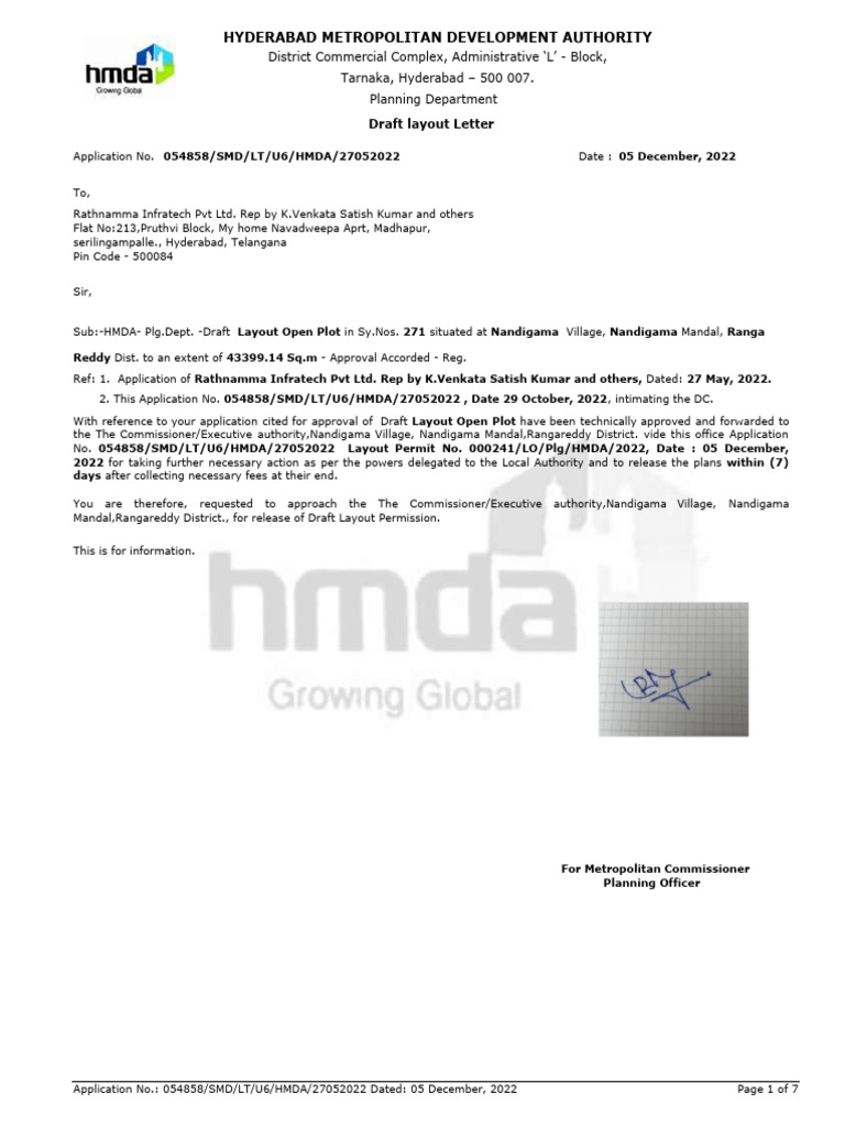 HMDA Approval for Nandigama Layout Plot | PDF