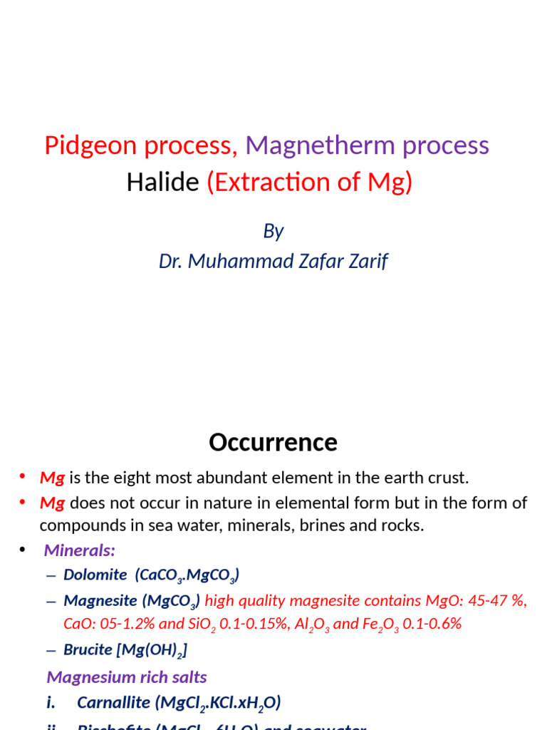 Extraction of Mg by Metallothermic Reduction and Hailde Route | PDF ...