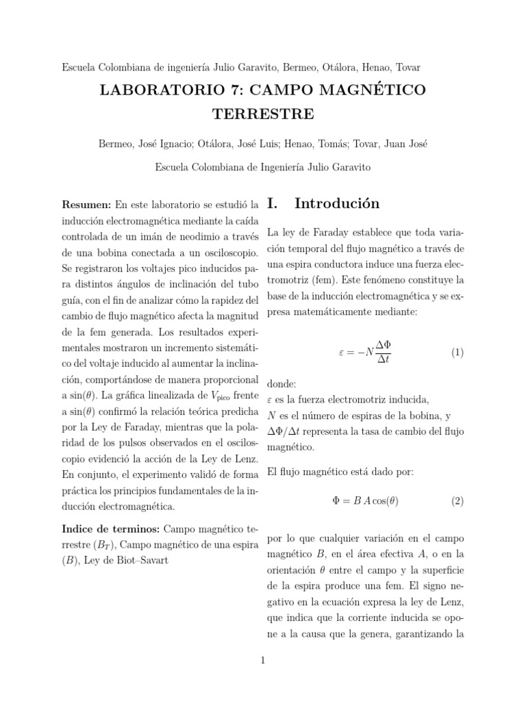 Informe de Lab 8 FIS2 | PDF | Inducción electromagnética | Inductor