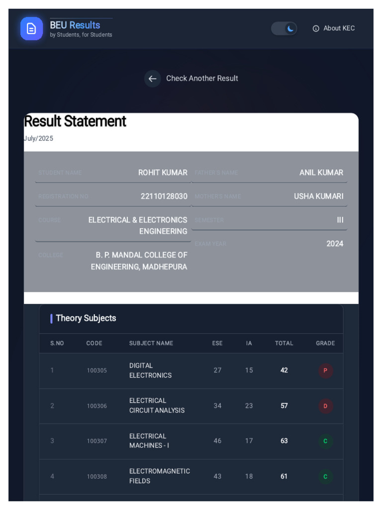 BEU Results - Check Your Semester Results Instantly | PDF | Electricity ...