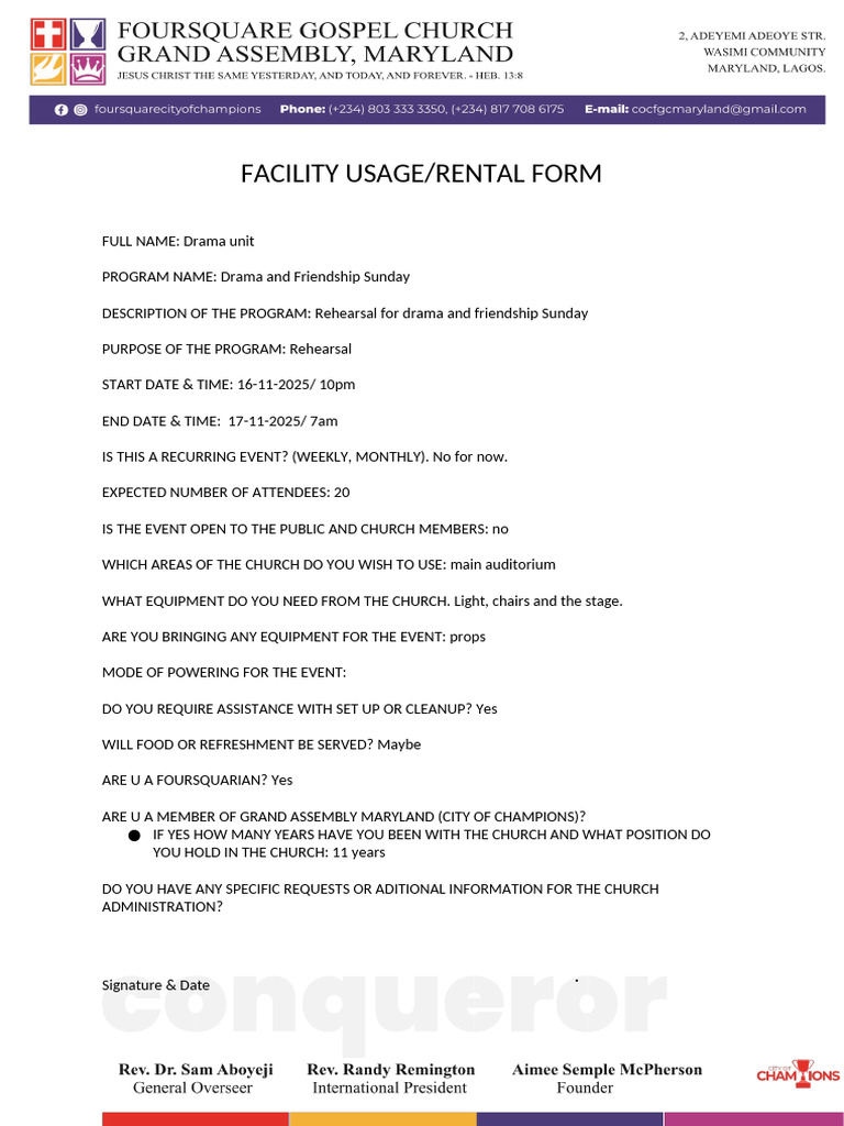 Facility Usage Form | PDF