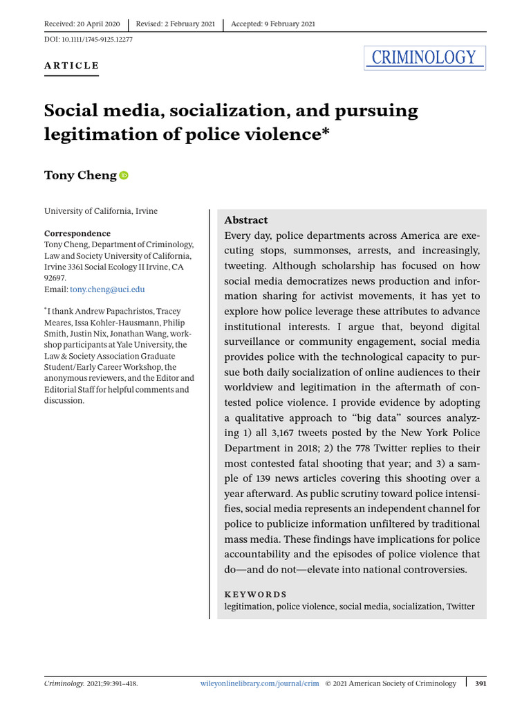 Police Use of Social Media for Legitimacy | PDF | Police | Socialization