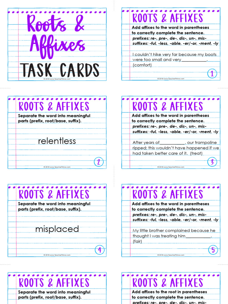 Roots and Affixes Task Cards | PDF | Word | Semantics