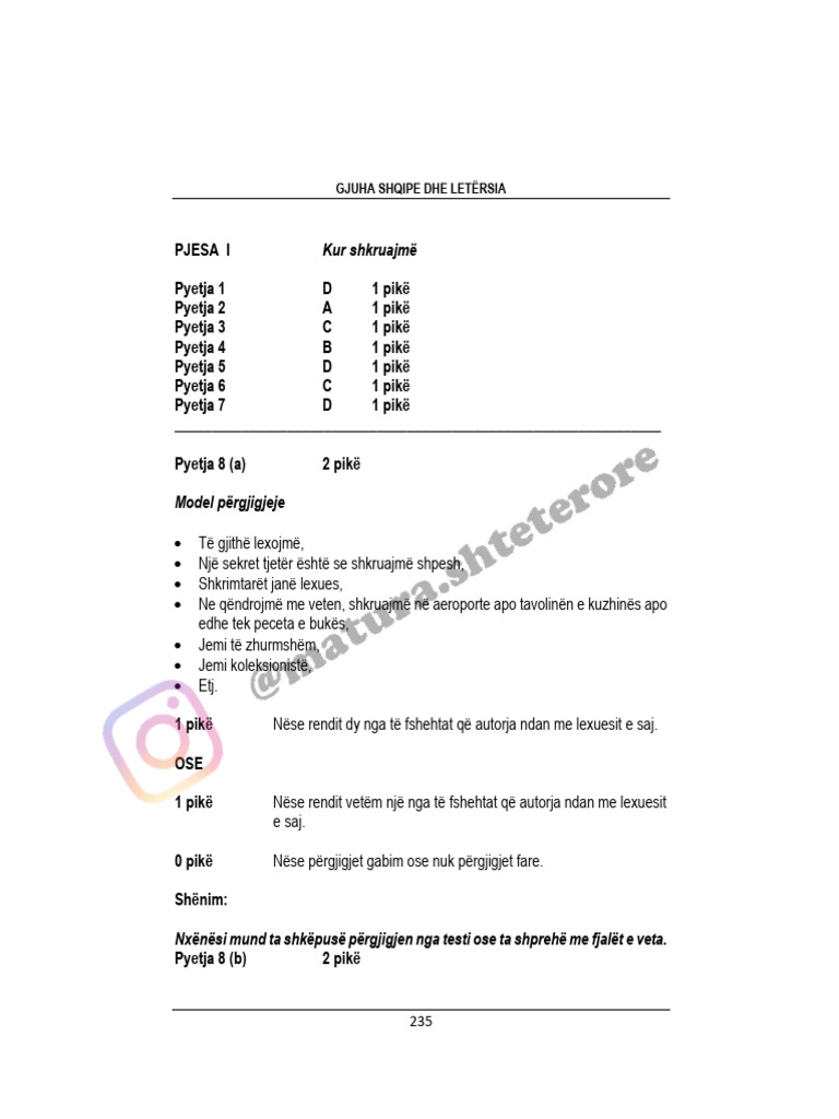 Skema Gjuhe Shqipe 2018 Watermark 1 | PDF