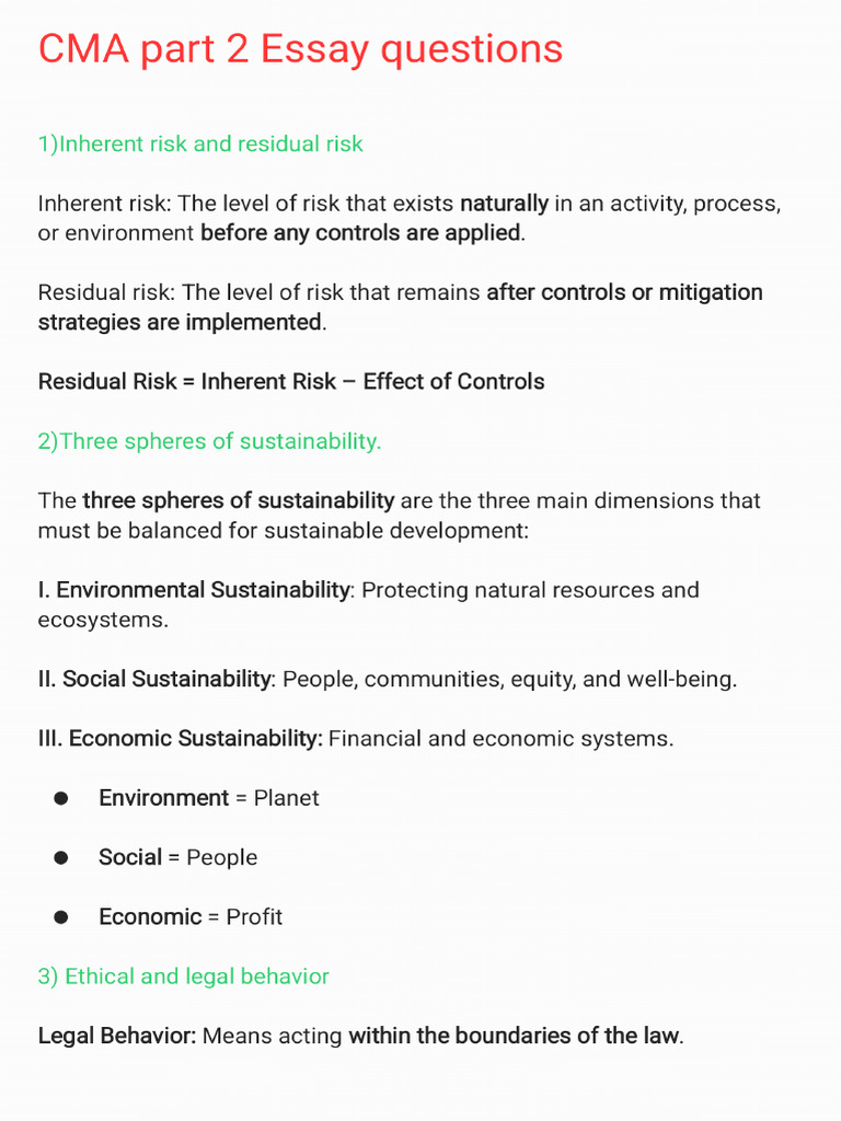 CMA part 2 Essay | PDF