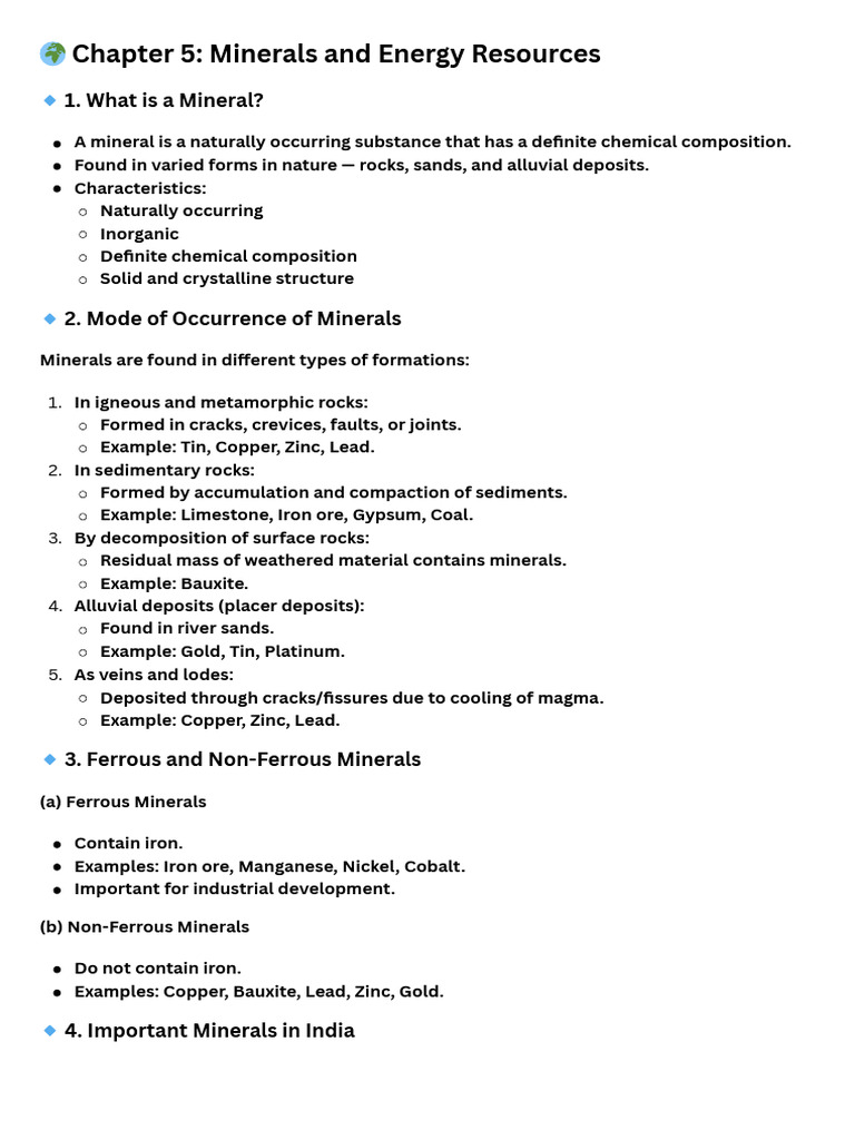 Minerals and Energy Resources Overview | PDF | Rock (Geology) | Ore