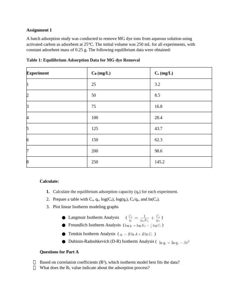 Assignment 1 | PDF | Adsorption | Chemistry