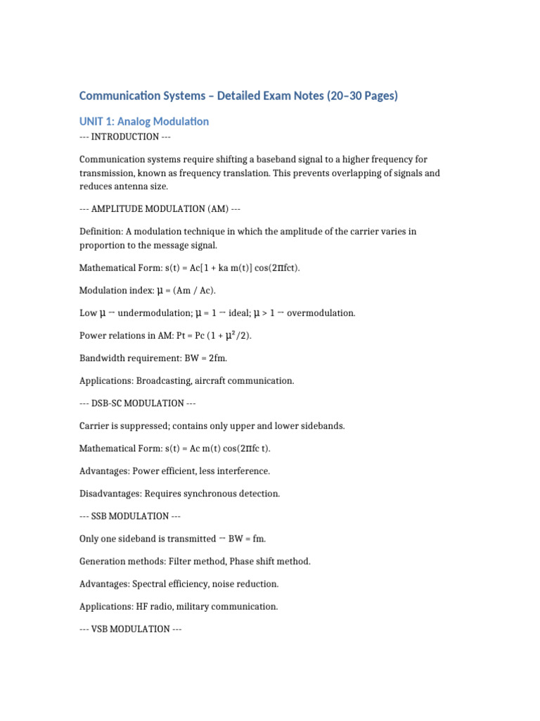 Communication_30_Page_Detailed_Notes | PDF | Frequency Modulation ...