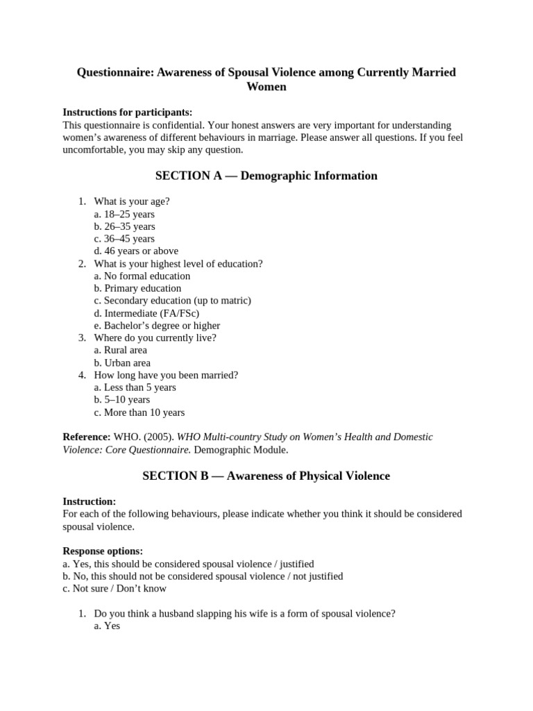 Questionnaire Health Marketing | PDF | Domestic Violence ...