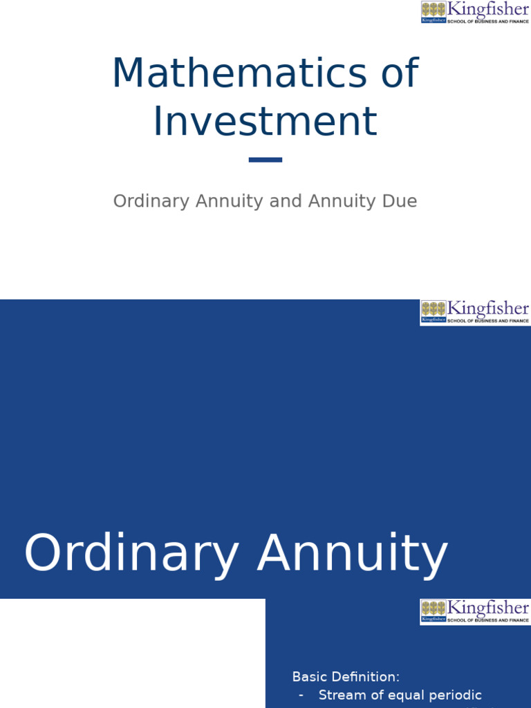 Math of Investments Ordinary Annuity Annuity Due Remaining Liability ...