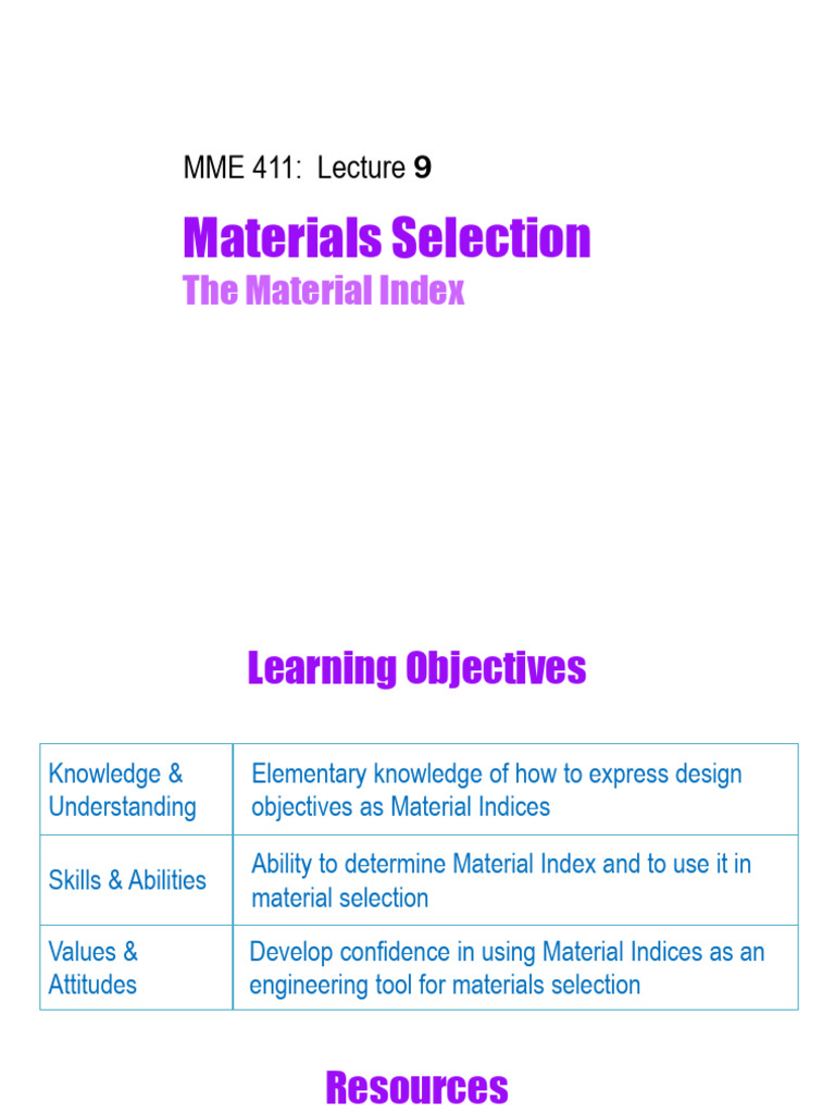Lec 9 - Materials Selection - The Material Index | PDF | Beam ...