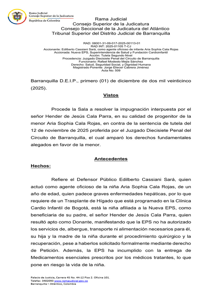 Fallo de segunda instancia en caso Aria Sophia Cala Rojas | PDF ...