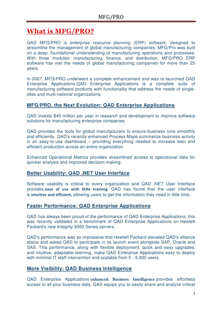 MFG-PRO | Enterprise Resource Planning | Usability