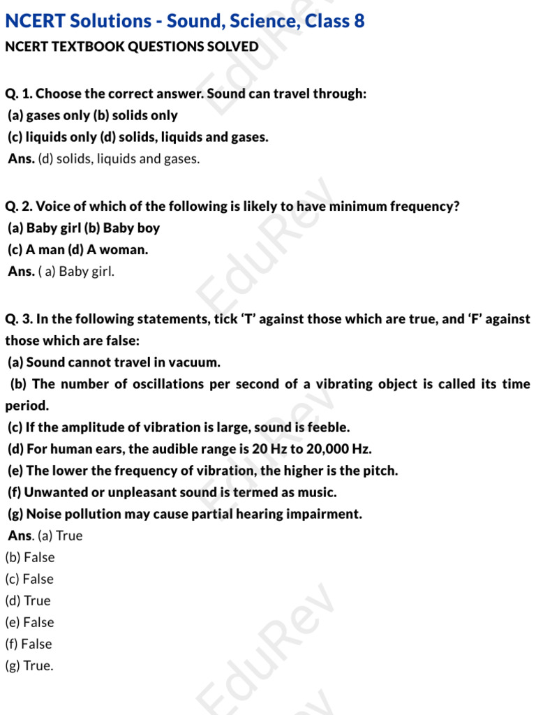 NCERT Class 8 Sound Solutions | PDF | Sound | Noise