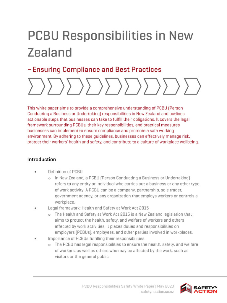 Safety White Paper May 2023 Pcbu Responsibilities in New Zealand | PDF ...