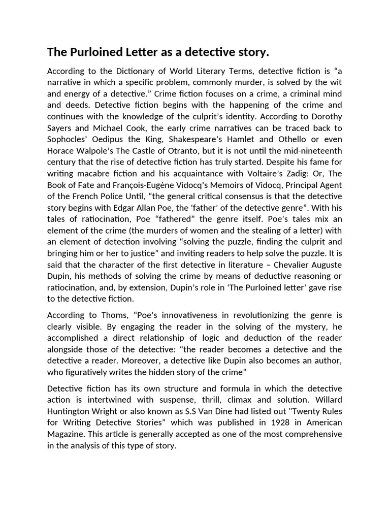 The Purloined Letter As A Detective Story | PDF