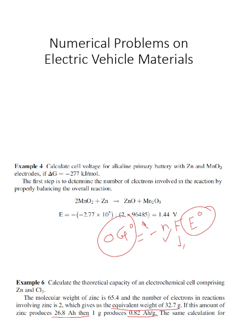 Numerical Problems on Electric Vehicle Materials | PDF