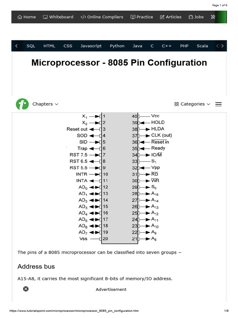 Microprocessor - 8085 Pin Configuration | PDF | Computer Architecture ...