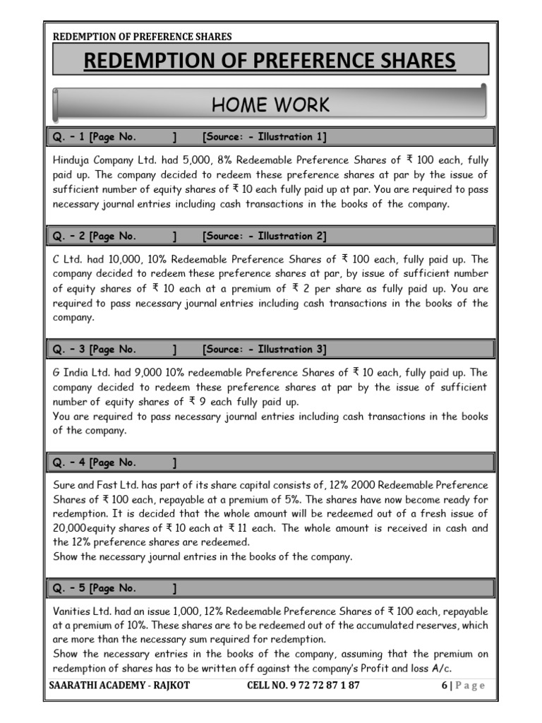 Redemption of Preference Shares Guide | PDF | Equity (Finance) | Business