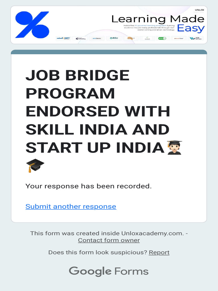 Job Bridge Program Endorsed With Skill India and Start Up India?? ?? | PDF