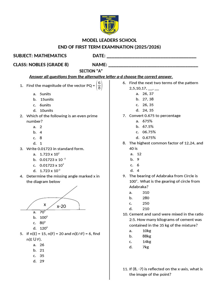 Grade 8 Mathematics Exam Paper | PDF | Shape | Area