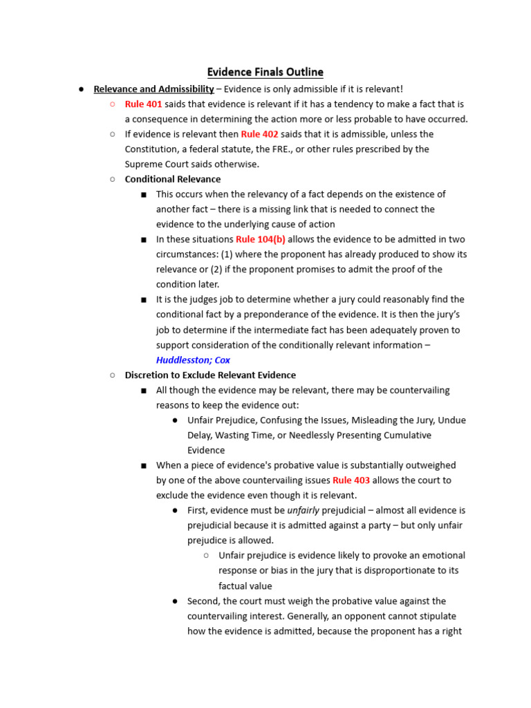 Evidence Admissibility and Relevance Guide | PDF | Witness | Relevance ...