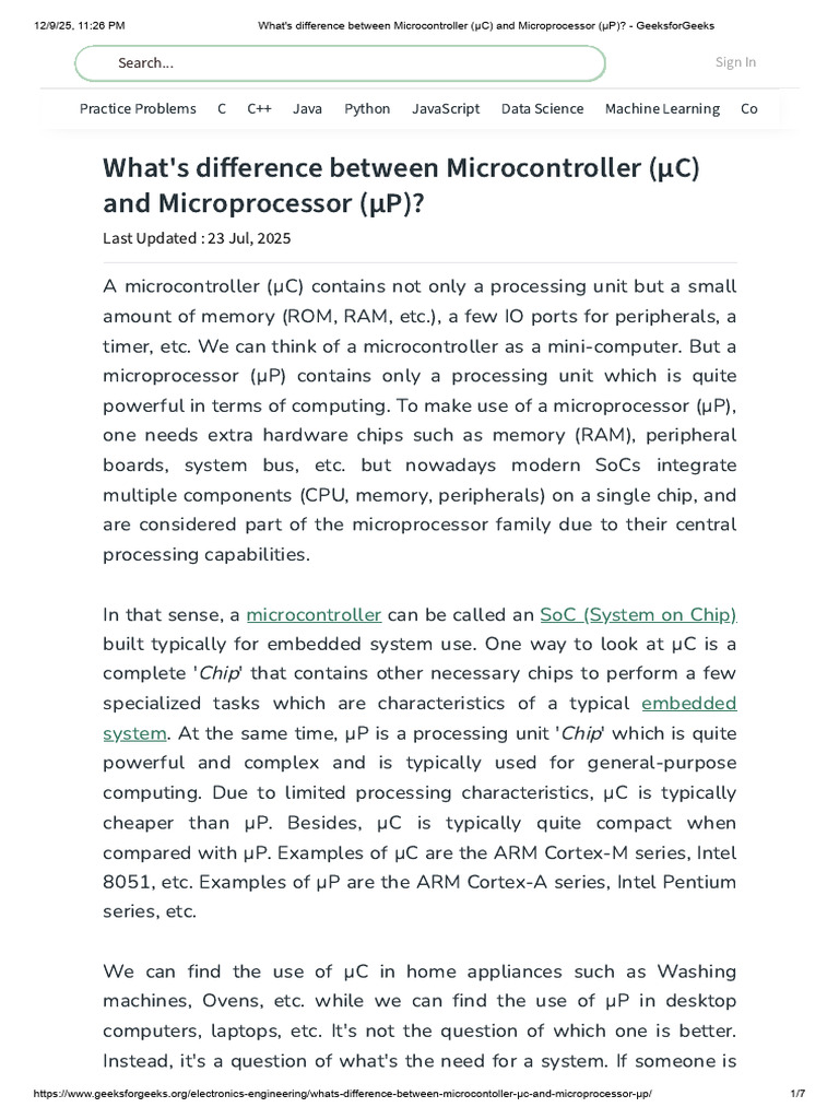 What's difference between Microcontroller (µC) and Microprocessor (µP ...
