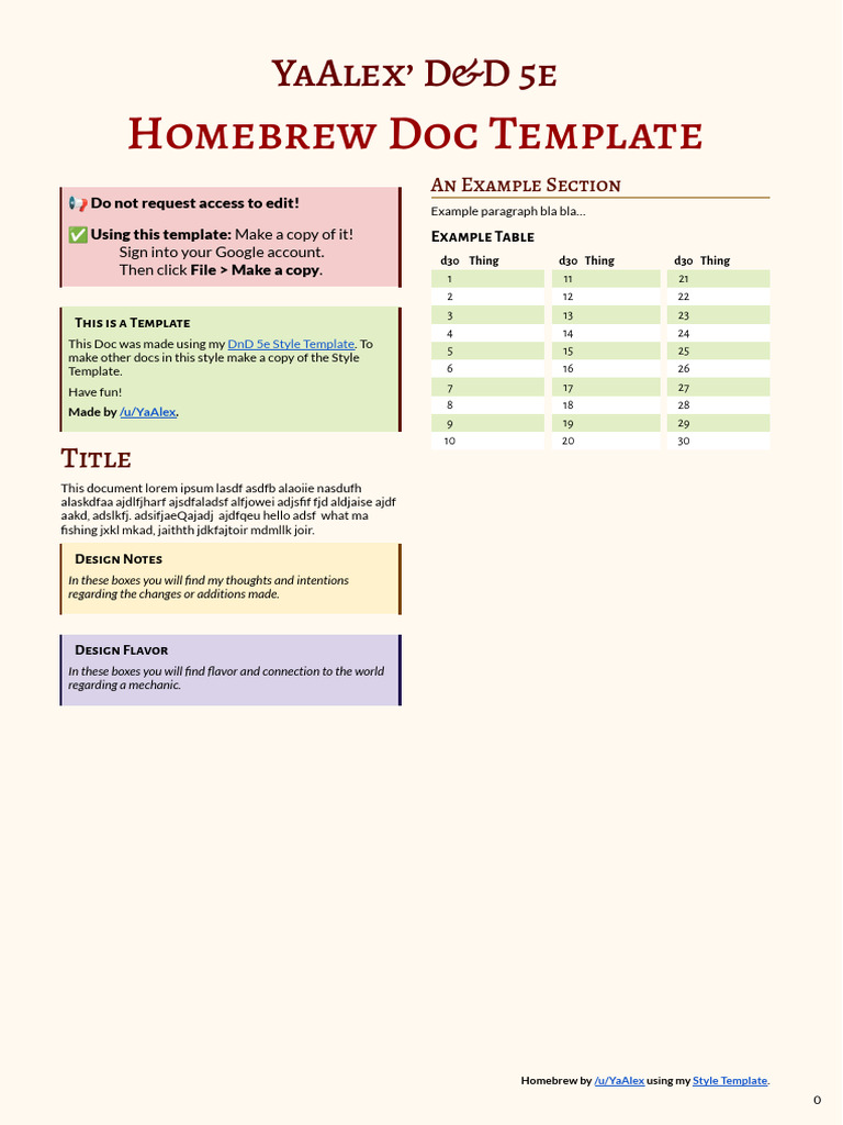 D&D 5e Homebrew Document Template | PDF