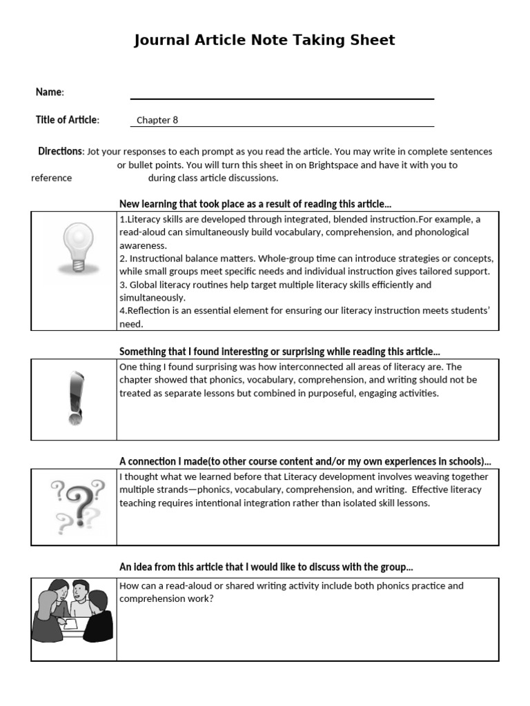 Journal Article Note-Taking Sheet Chapter 8 | PDF