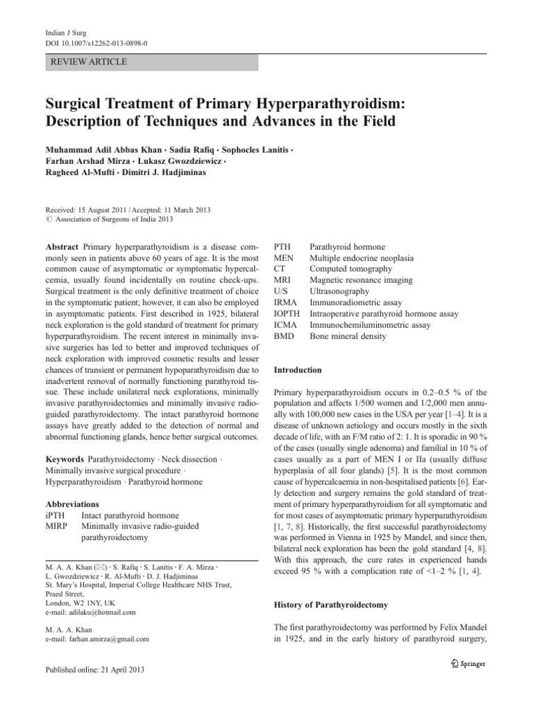 Surgical Treatment of Primary Hyperparathyroidism. Description of ...