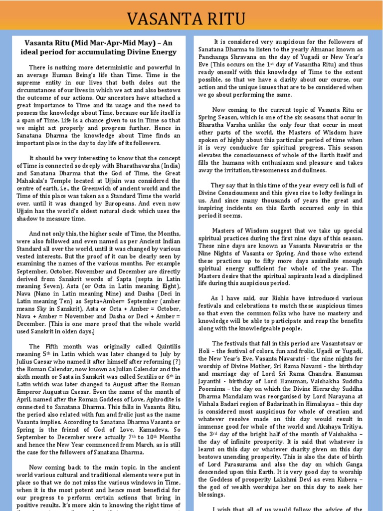 Importance of Vasanta Ritu | PDF | Dharma | Indian Religions