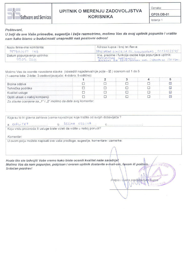 Upitnik o Merenju Zadovoljstva Korisnika-09.03.2015 | PDF