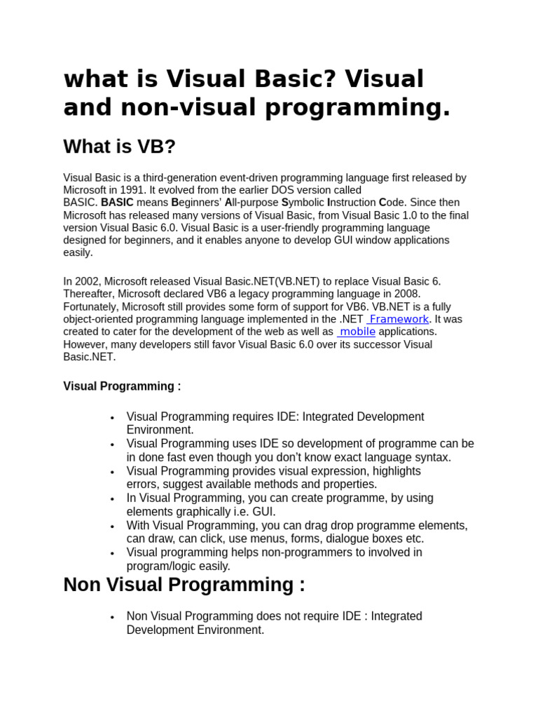 Overview of Visual Basic Programming | PDF