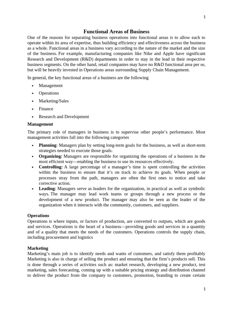 Key Functional Areas of Business | PDF | Marketing | Business