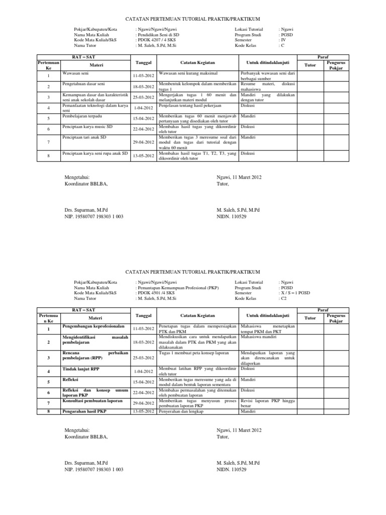 Catatan Pertemuan Tutorial Praktik | PDF
