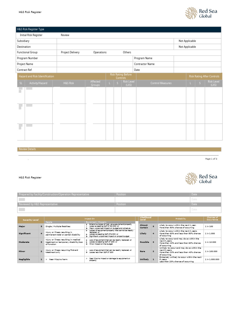 Rsg-hs-frm-0004 H&s Risk Register 00 | PDF | Risk | Hazards
