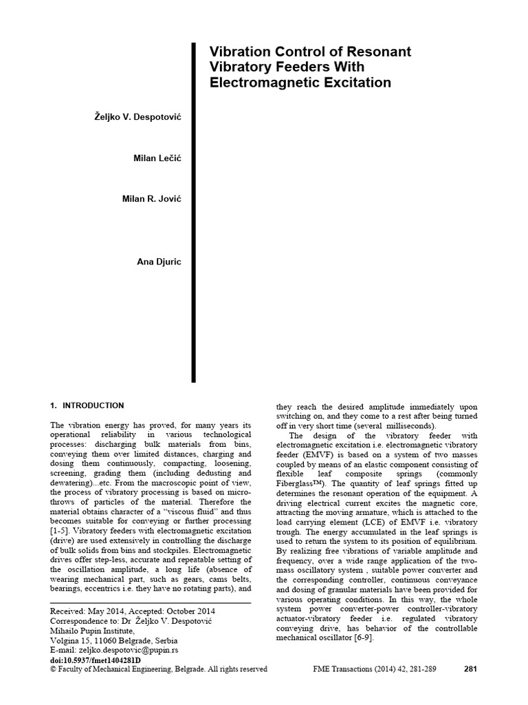 Vibration Control of Resonant Vibratory | PDF | Resonance | Oscillation
