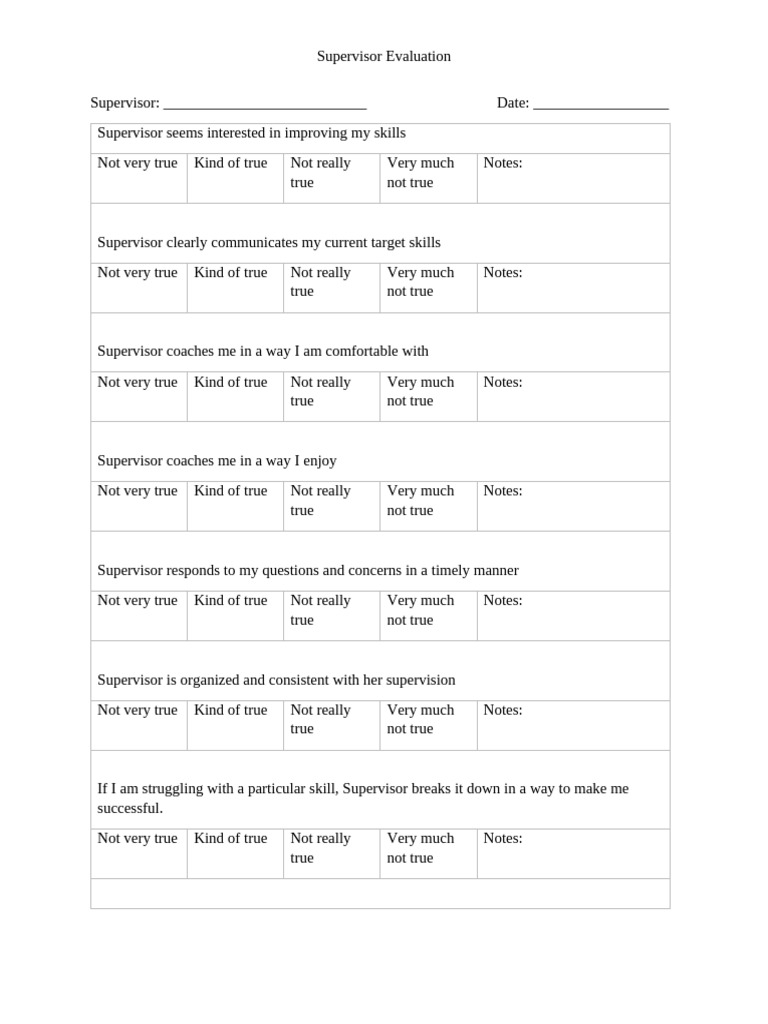 Supervisor Evaluation Sheet | PDF